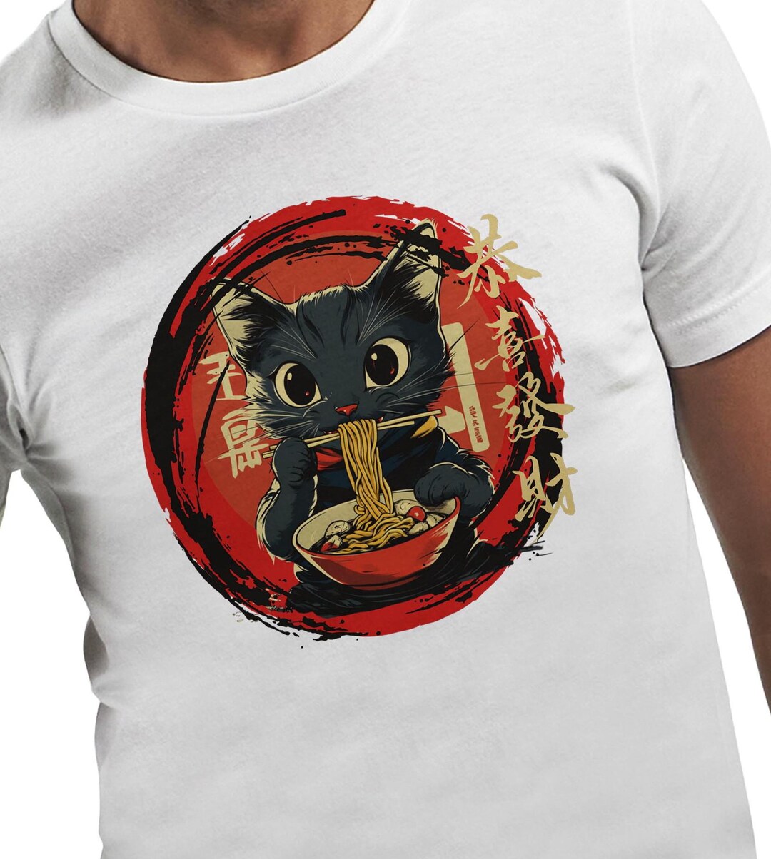 Black Cat Eating Ramen T-shirt Black Cat Lover T-shirt for Black Cat ...