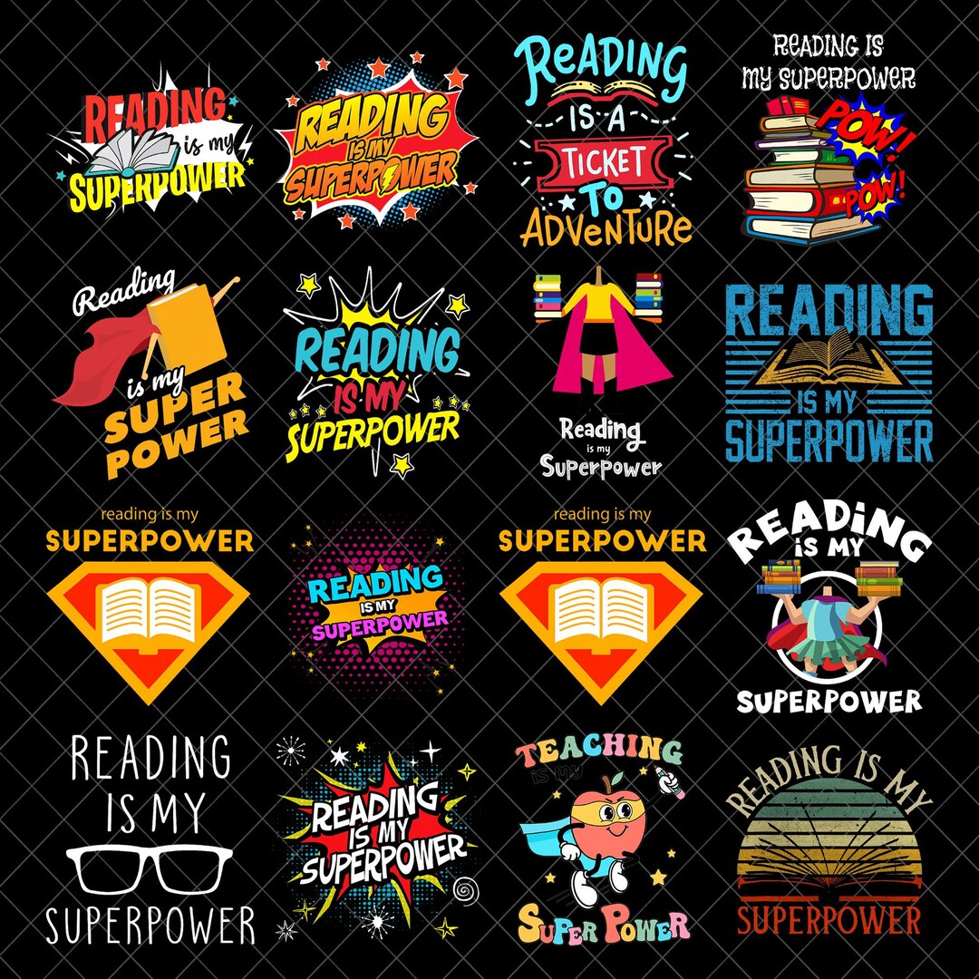 Reading is My Superpower PNG Bundle, Book Lover Png, Reading Books Png ...