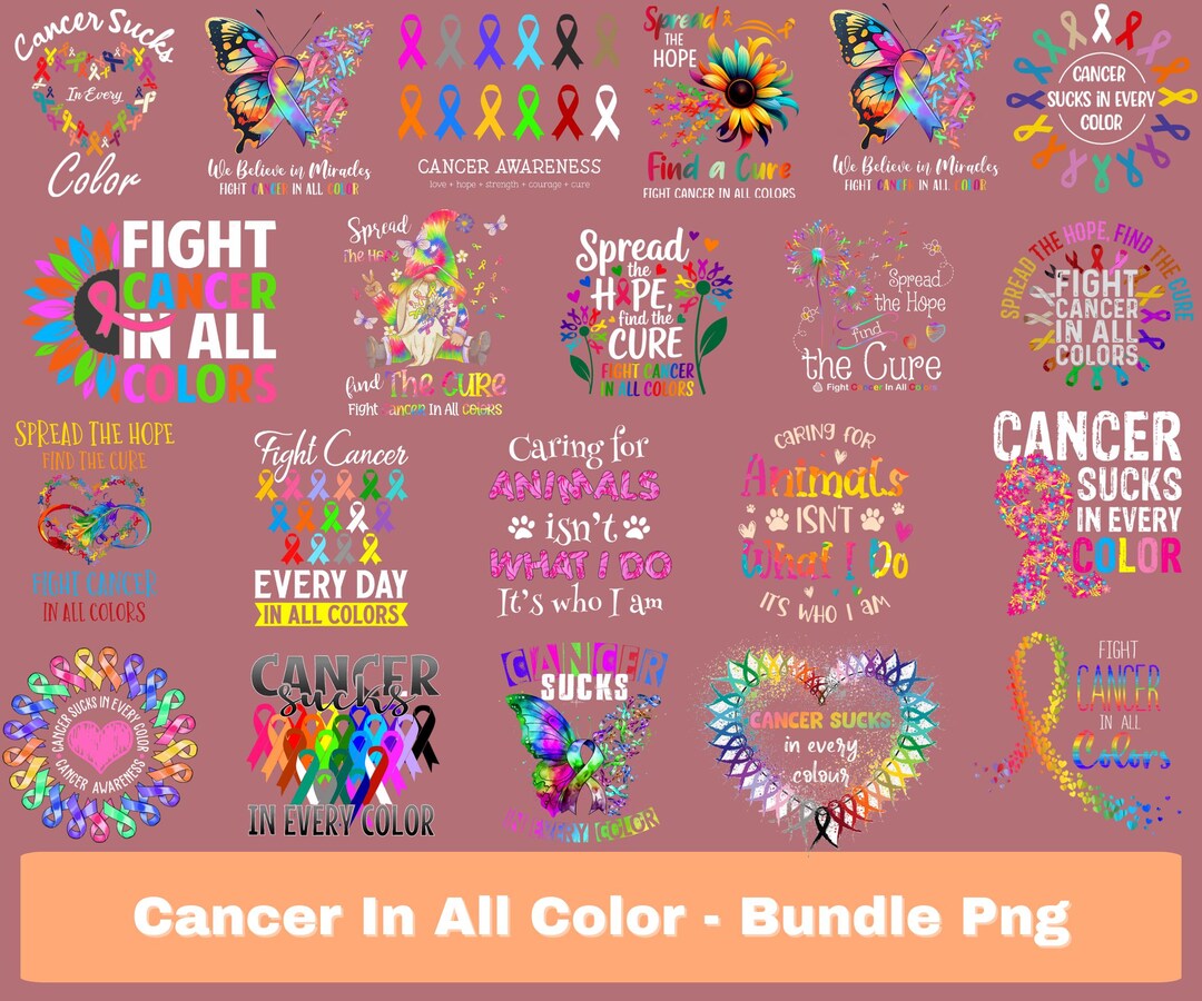 Fight Cancer in All Color Png Bundle, Cancer Awareness Shirt Design PNG ...