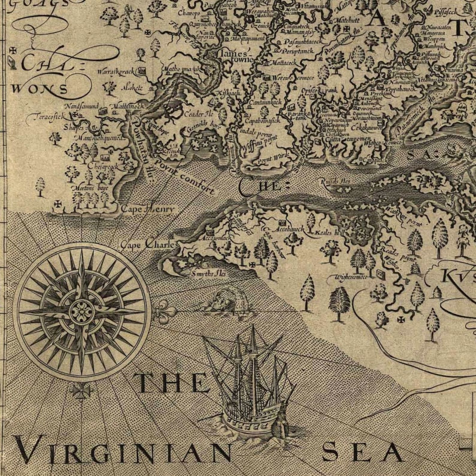 Captain John Smith's 1624 Map of Virginia Instant Download Fussy Cut ...