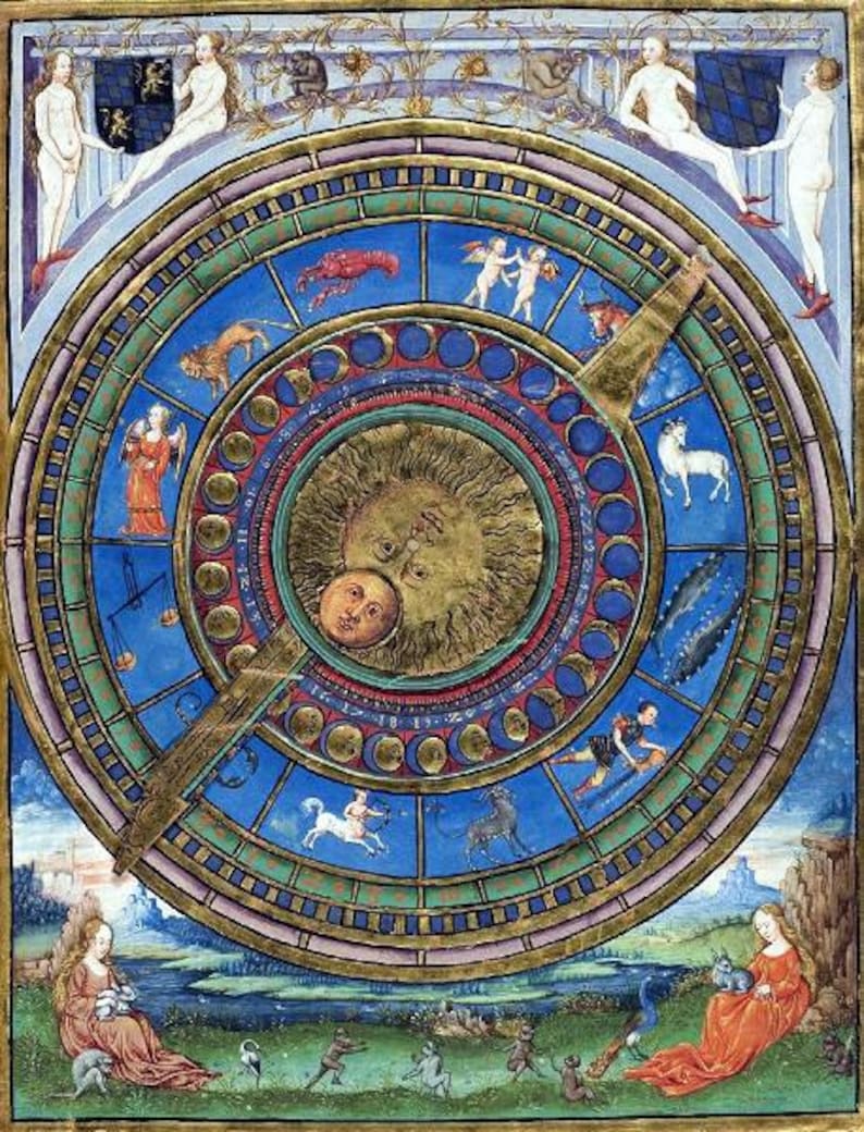 Sun and Moon Geomantic Compass Medieval Illuminated Instant Download ...