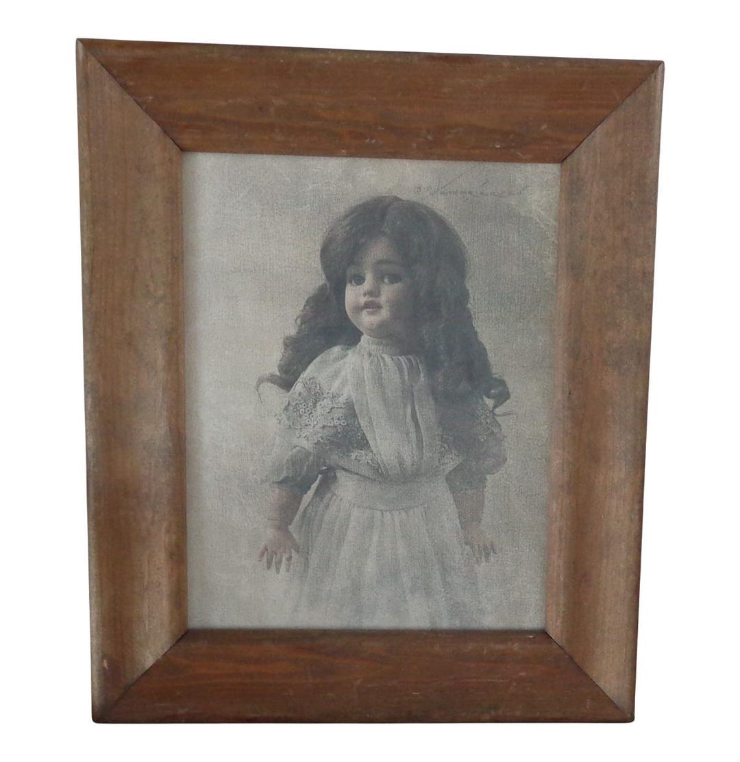 Signed R.hendrickson Antique Style Crackled Life Like Doll Print Wooden ...