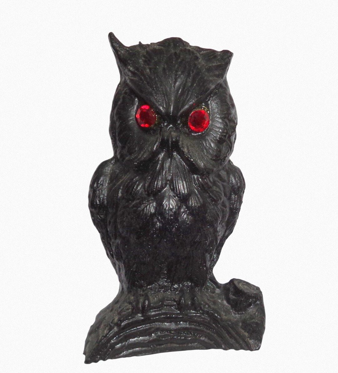 Vtg Black Angry Owl Red Eyes Figurine Sculpture Handcrafted From Coal ...