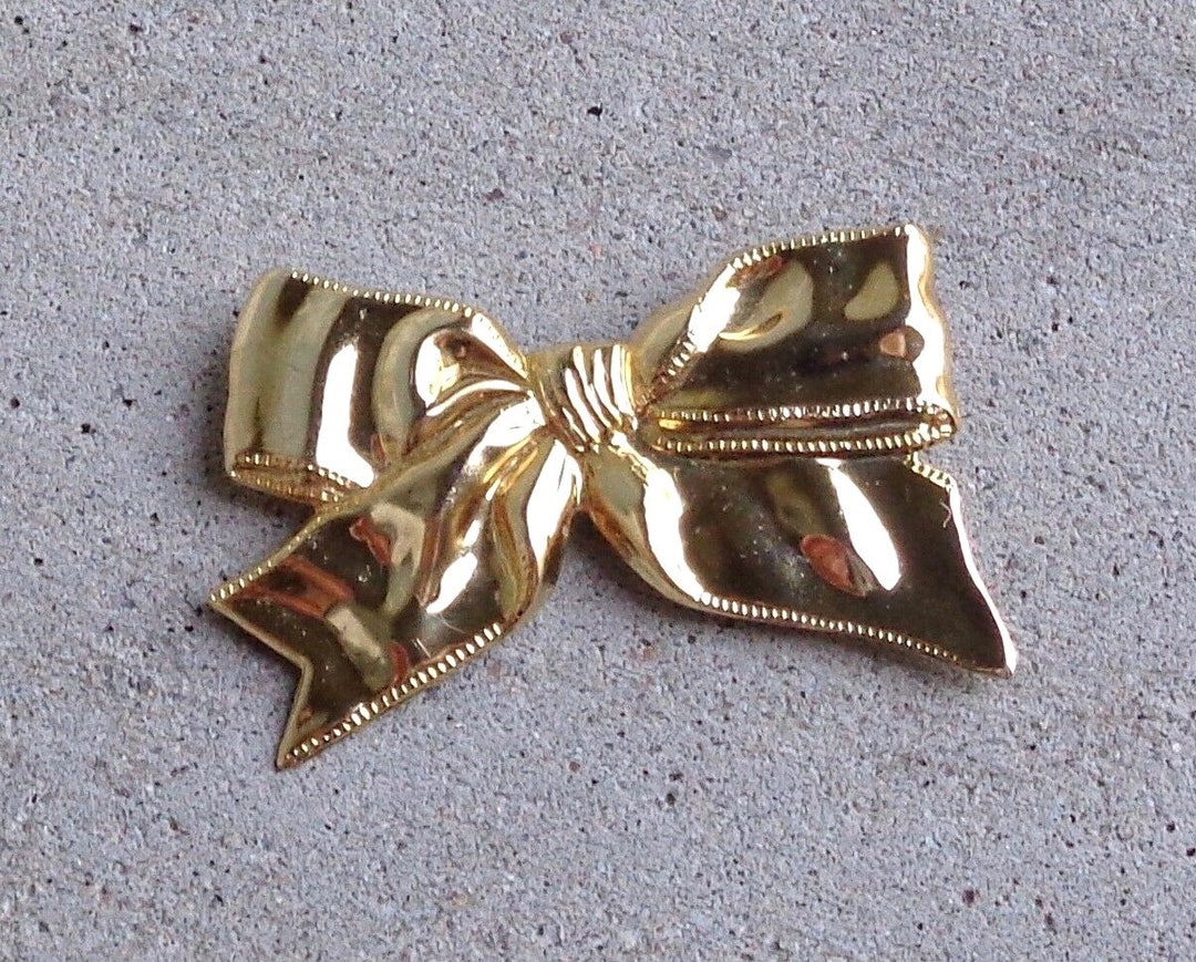 Vtg Vintage Gold Tone Shiny Metal Ribbon Bow Pin Brooch Womens Costume ...