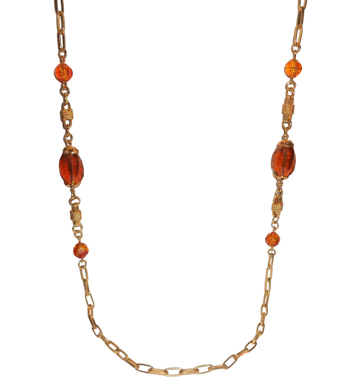 Vtg 70s Signed Sarah Cov Gold Amber Tone Long 36 Chain Faceted Bead ...