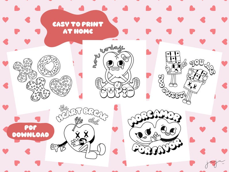 Cozy Groovy Love Valentines Coloring Pages, 50 Cute and Groovy ...