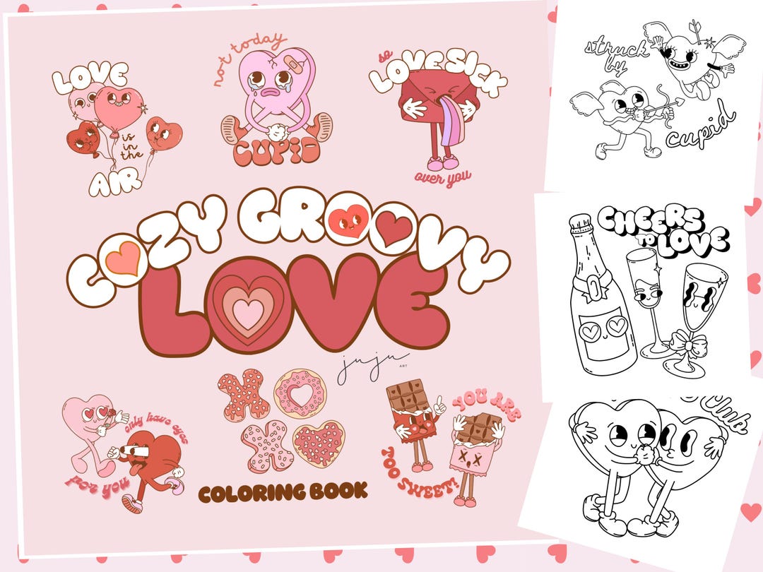Cozy Groovy Love Valentines Coloring Pages, 50 Cute and Groovy ...