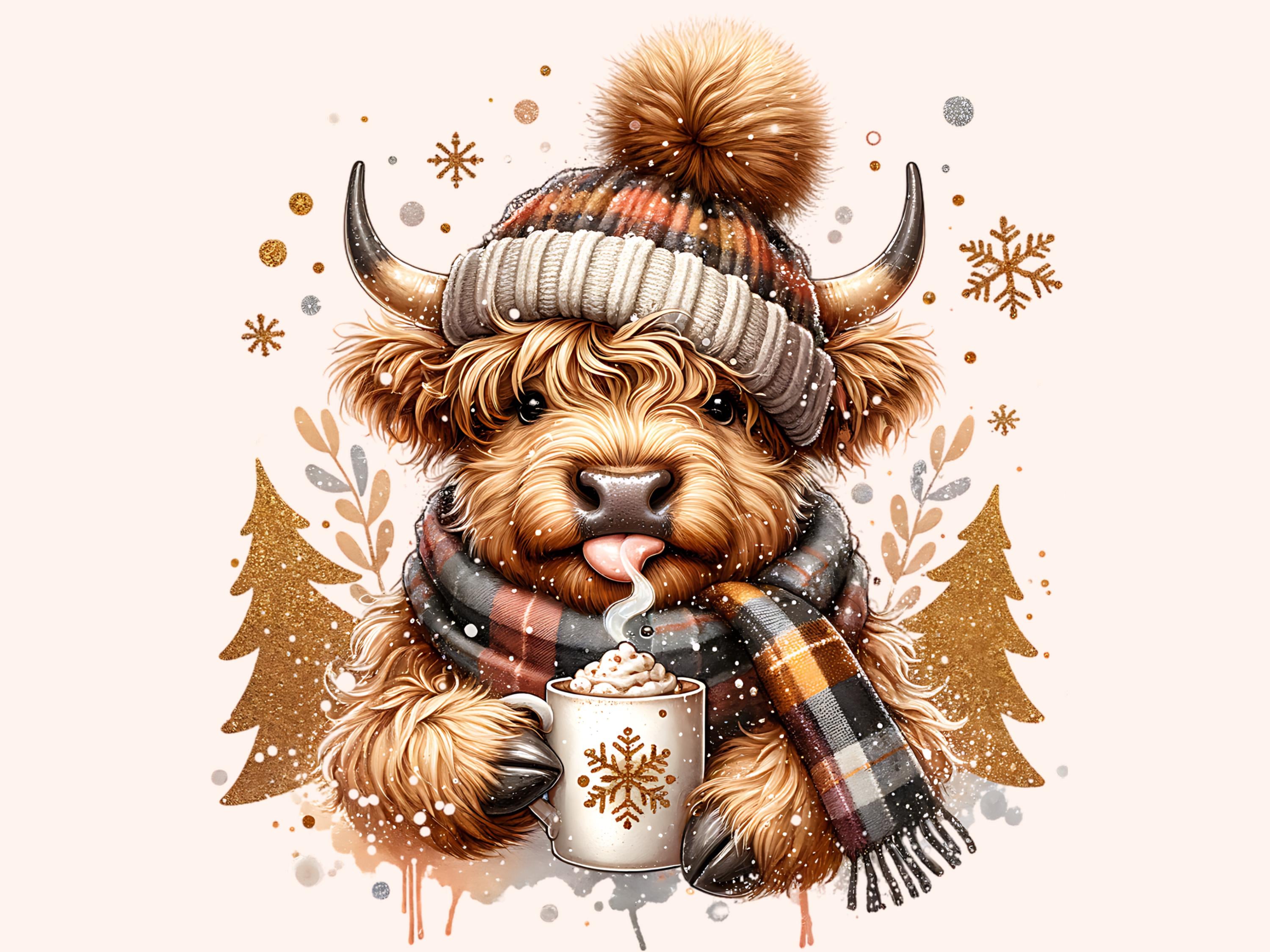 Cute Highland Cow Png, Christmas Trees Png, Hot Cocoa, Cozy Winter ...