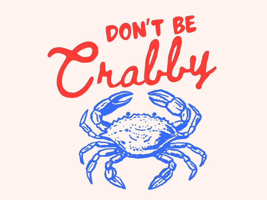 Don't Be Crabby PNG: Coastal Summer Illustration, Trendy Beach Wall Art ...