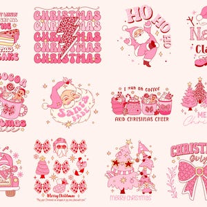 Retro Pink Christmas Clipart Bundle, Retro Christmas Png, Christmas Png ...