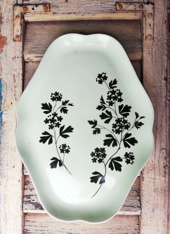 Vintage Green Ceramic Serving Platter - Etsy