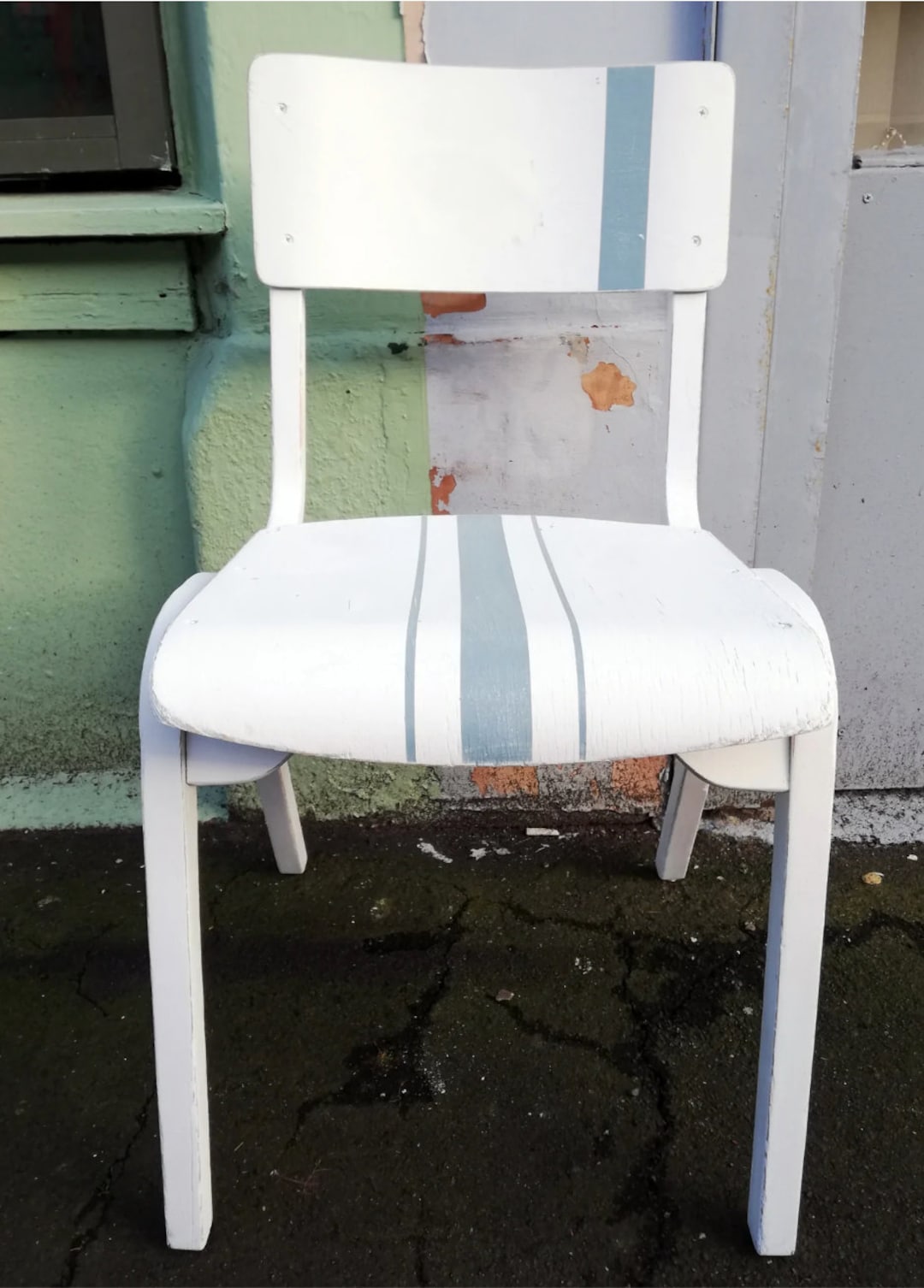 Vintage Painted Children's School Chair With Grainsack Stripe - Please ...