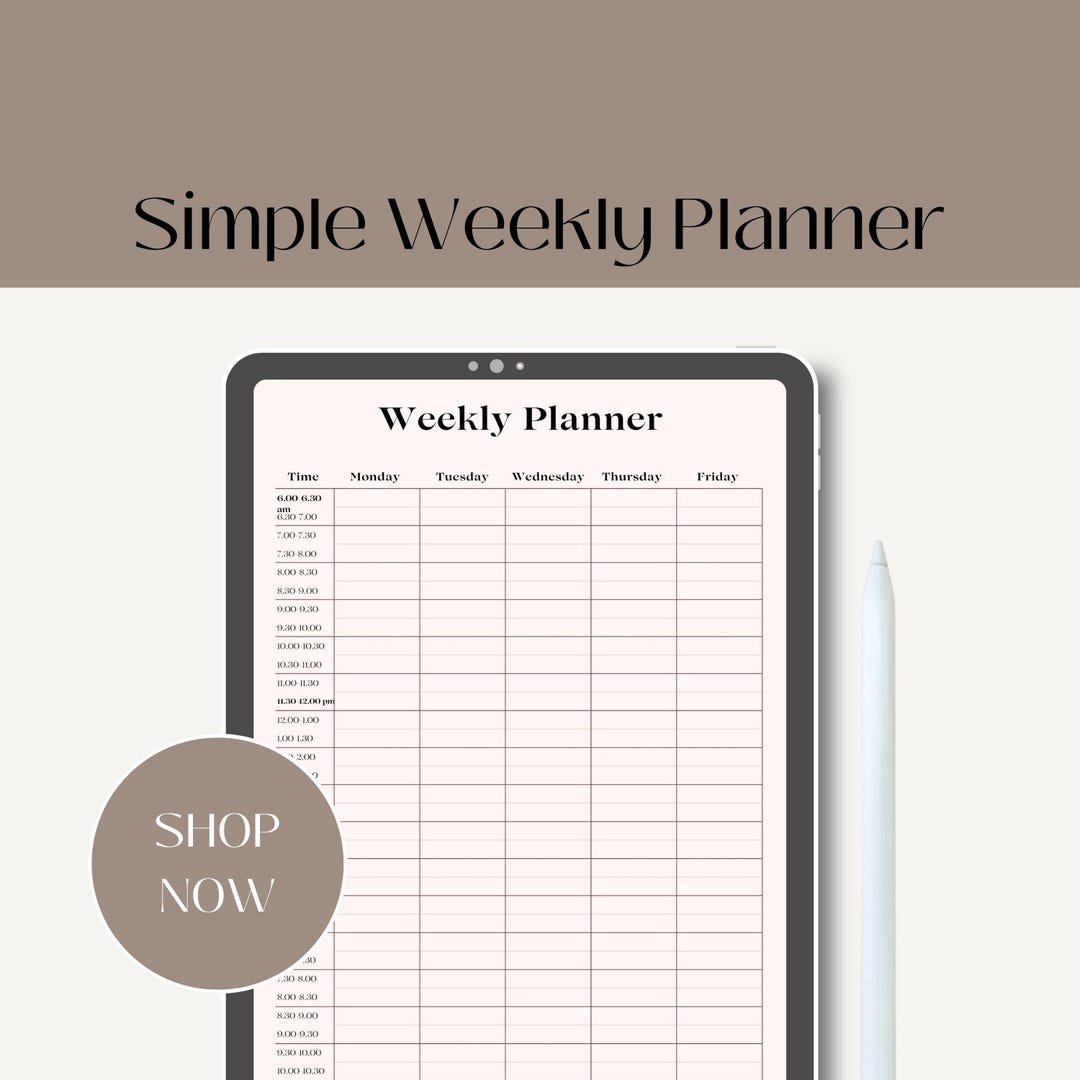 Weekly Digital Planner, Hourly Digital Planner, Productivity Planner ...