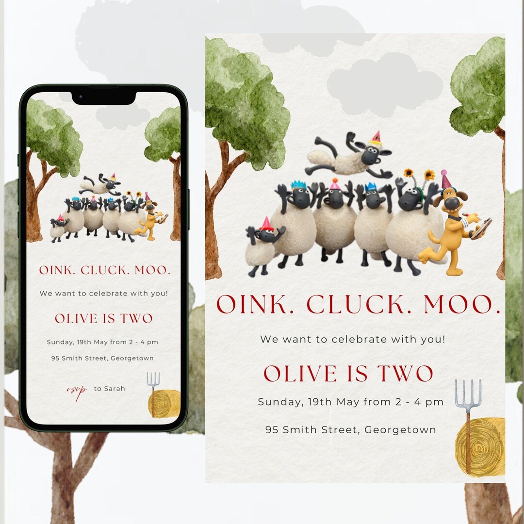 Shaun the Sheep Digital Invite | Custom Shaun the Sheep Evite | Julia ...