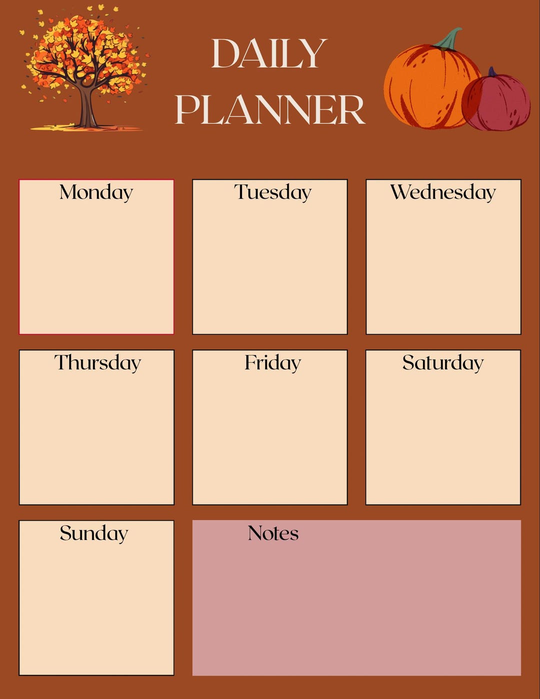 Digital Fall Daily Planner - Etsy