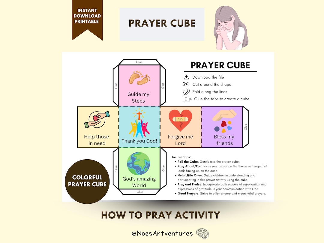 Colorful Prayer Cube Activity for Kids Printable Lesson Learning How to ...