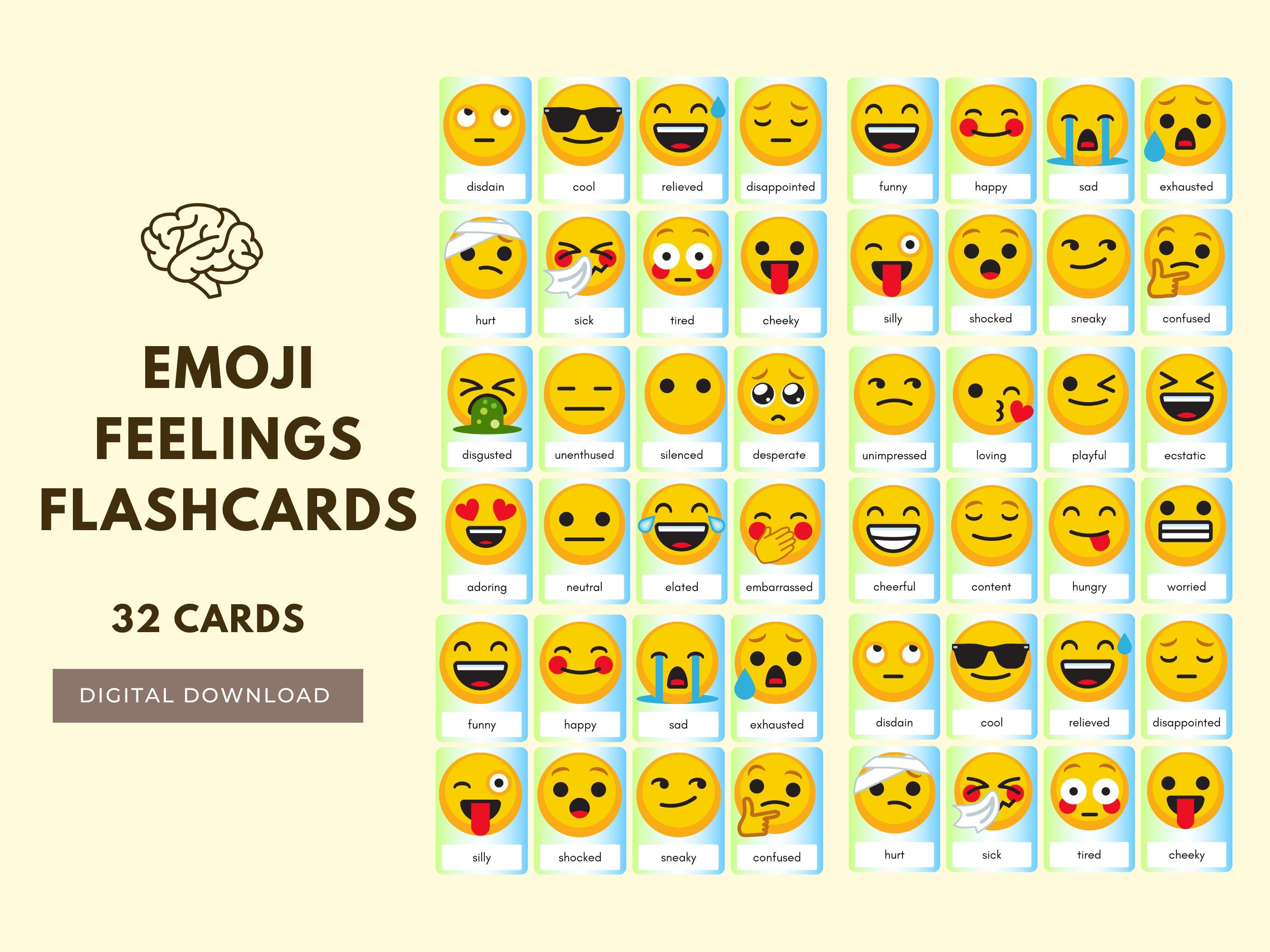 Emoji Feelings Flashcards Emotional Regulation for SEL Therapy 32 ...