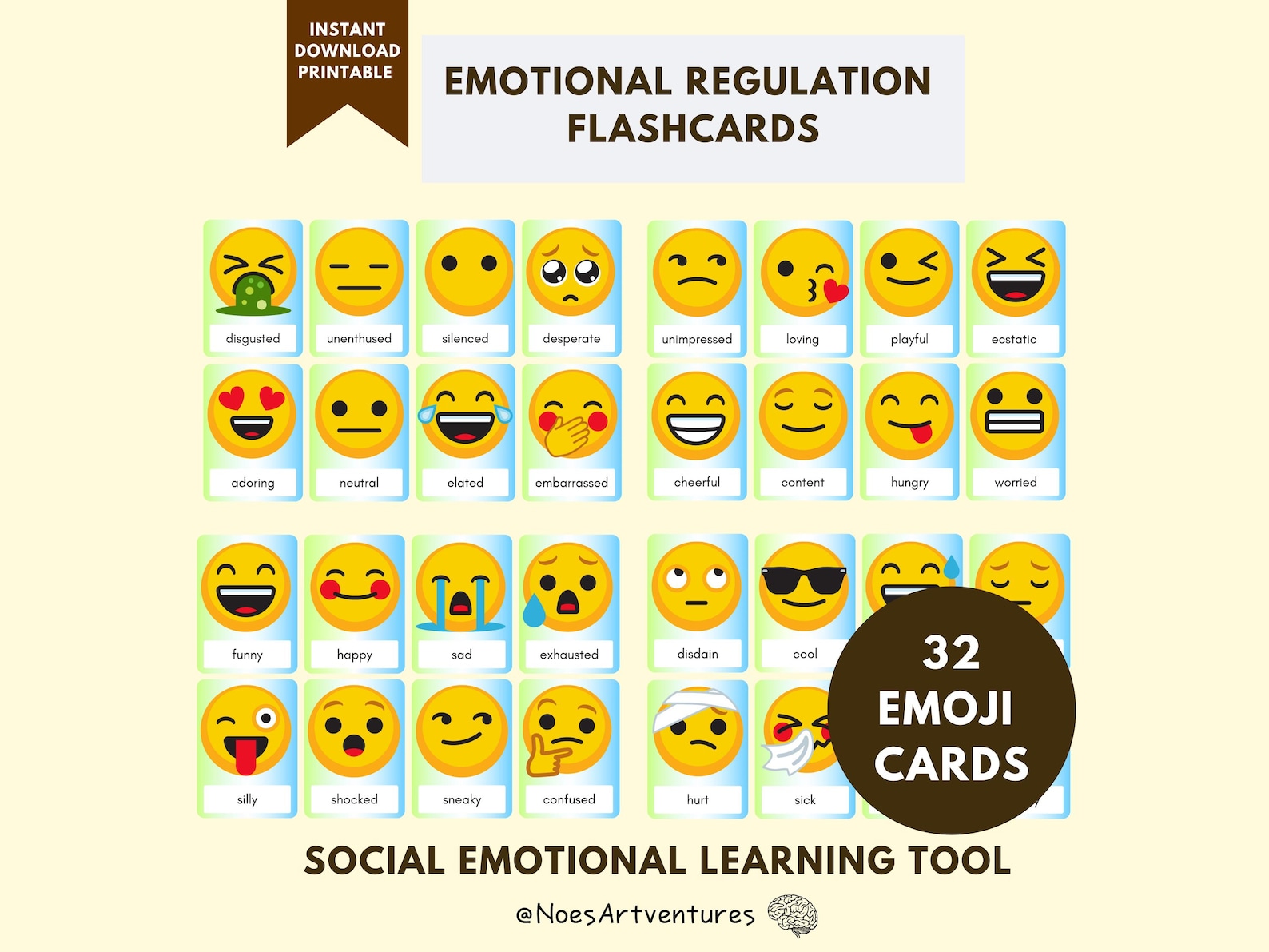 Emoji Feelings Flashcards Emotional Regulation for SEL Therapy 32 ...