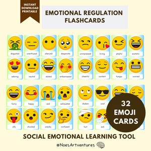 Emoji Feelings Flashcards Emotional Regulation for SEL Therapy 32 ...