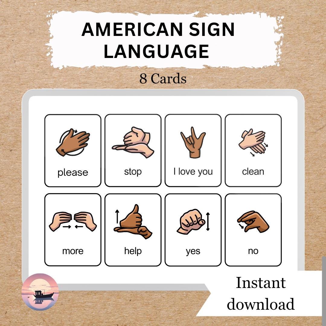 American Sign Language Flashcards in a White Simple Style, Montessori ...