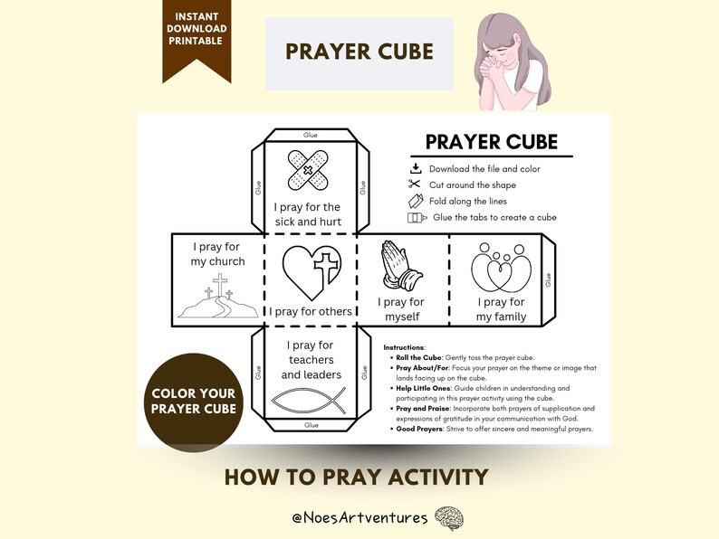 Prayer Cube Activity for Kids Printable Lesson for Learning How to Pray ...