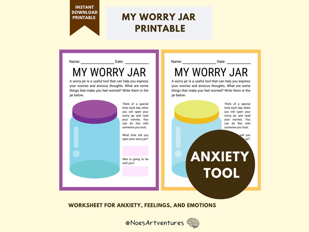 Printable My Worry Jar Anxiety Relief Worksheet A4 Digital Download for ...