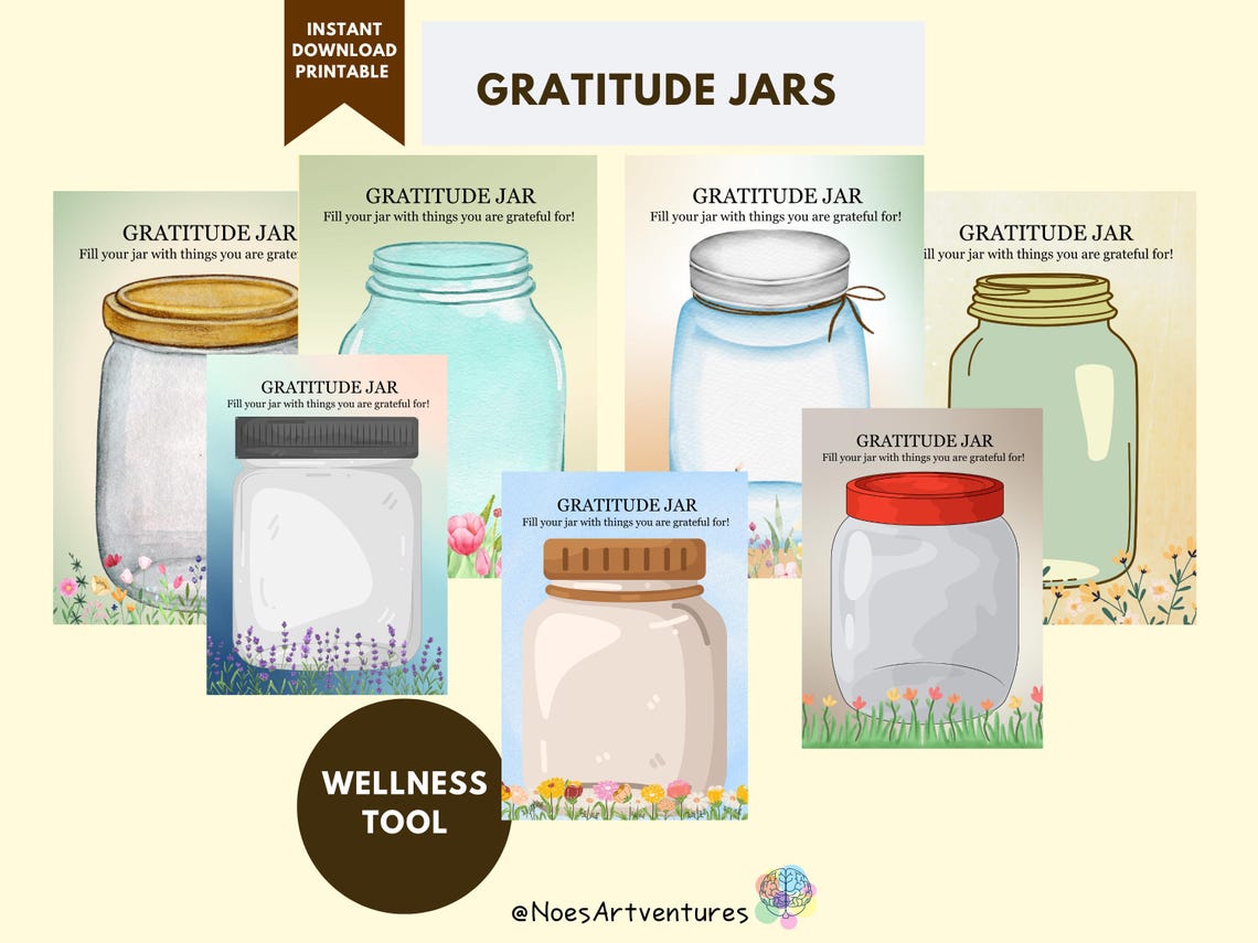 7 Gratitude Jar Bundle A4 Printable Digital Design Bundle for Mental ...