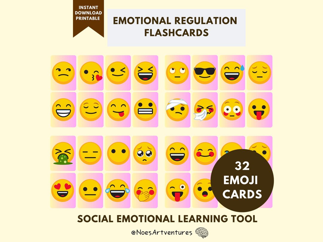 Emotional Regulation Flashcards 32 Emoji Feelings for SEL Therapy Non ...