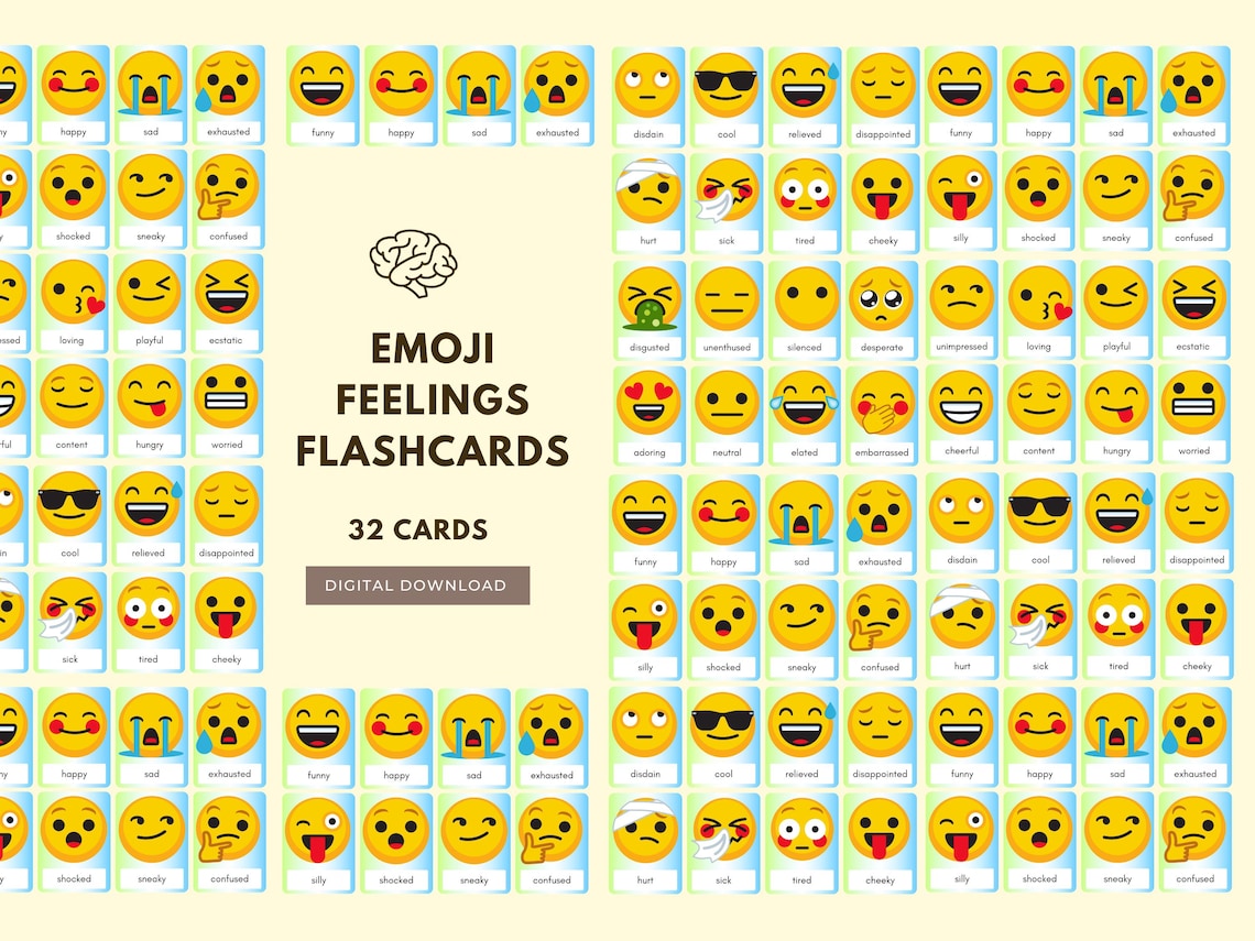 Emoji Feelings Flashcards Emotional Regulation for SEL Therapy 32 ...