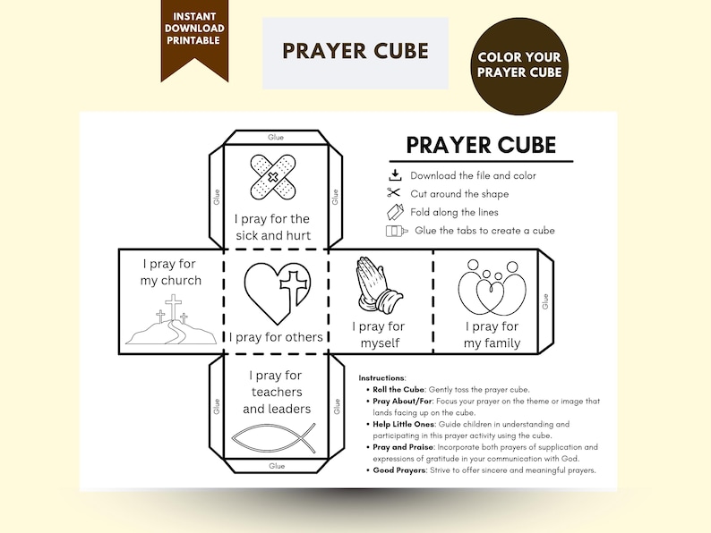 Prayer Cube Activity for Kids Printable Lesson for Learning How to Pray ...
