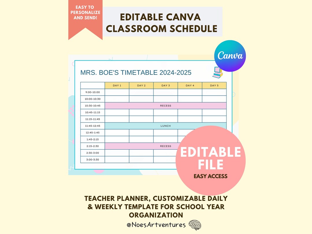 Classroom Schedule Timetable Teacher Planner Customizable Daily Weekly ...