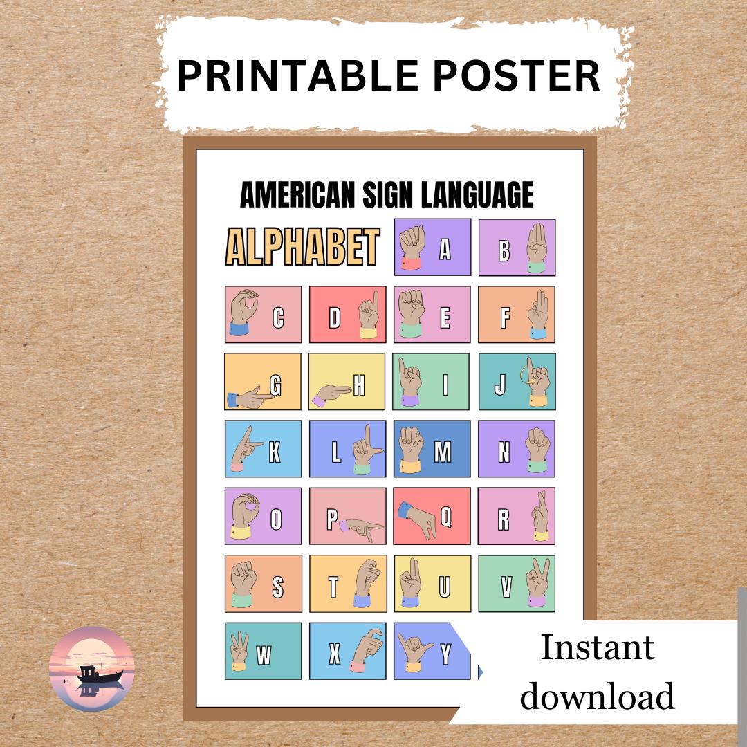 ASL Alphabet Poster: Learn Sign Language With Colorful Hand Signs ...