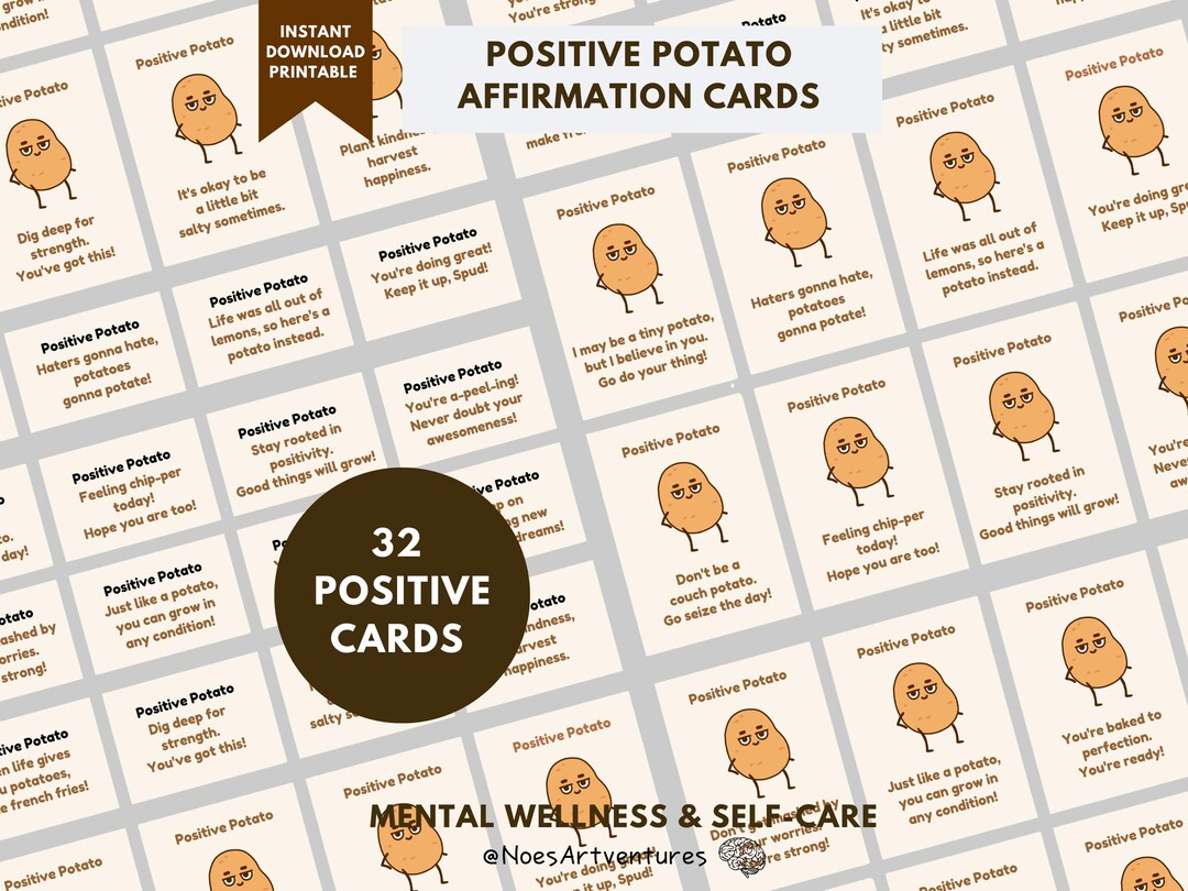 Positive Potato Affirmations Mental Wellness 32 Printable Cards Self ...
