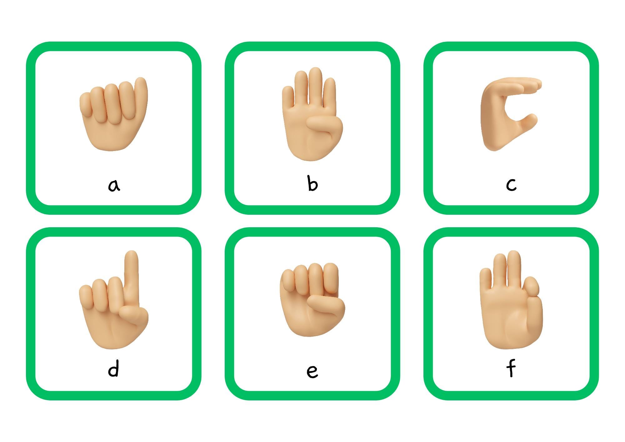 ASL American Sign Language Alphabet Flashcards in Green White Simple ...