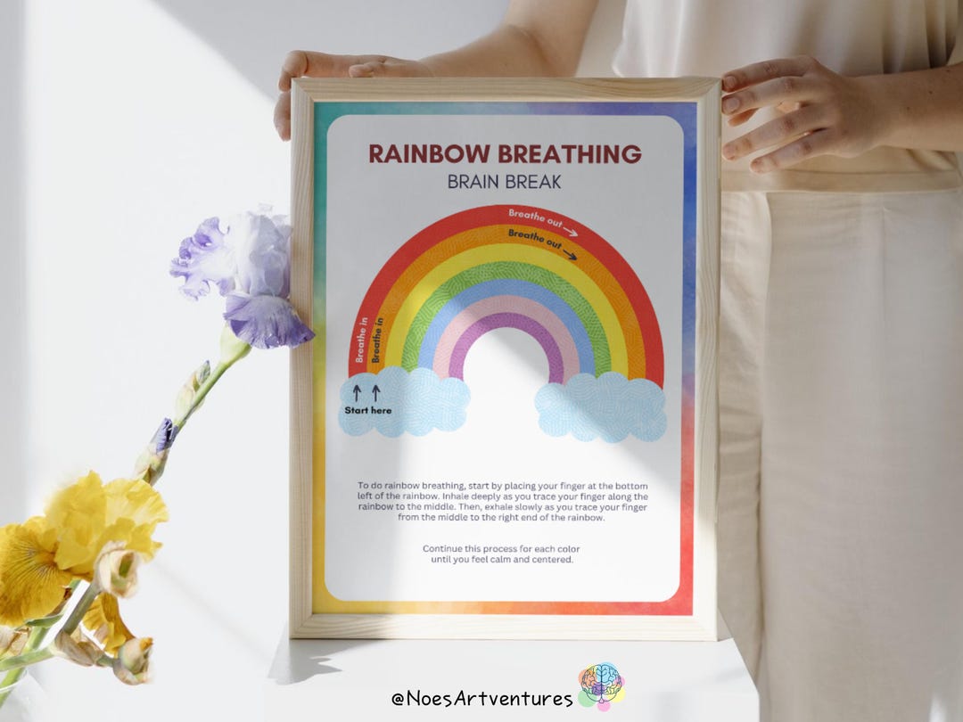 Rainbow Breathing Exercise Wall Art Poster Calming Corner Decor Mindful ...
