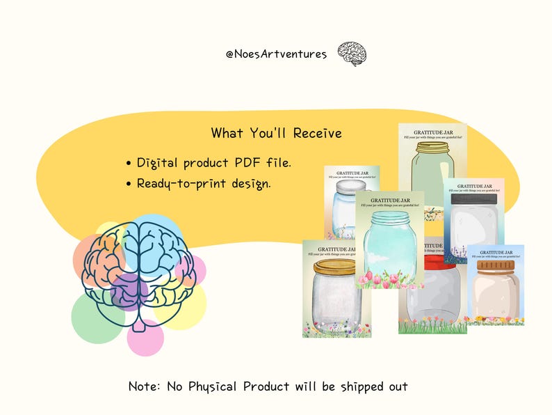 7 Gratitude Jar Bundle A4 Printable Digital Design Bundle for Mental ...