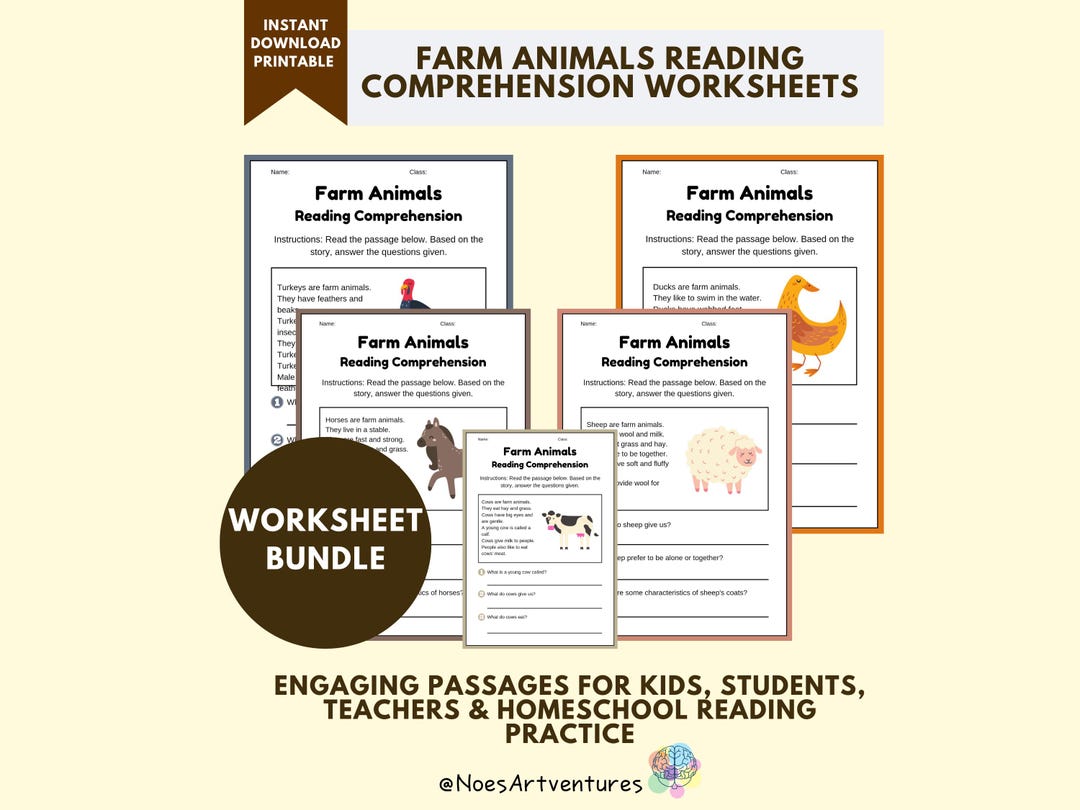 Farm Animals Reading Comprehension Worksheets Engaging Passages for ...
