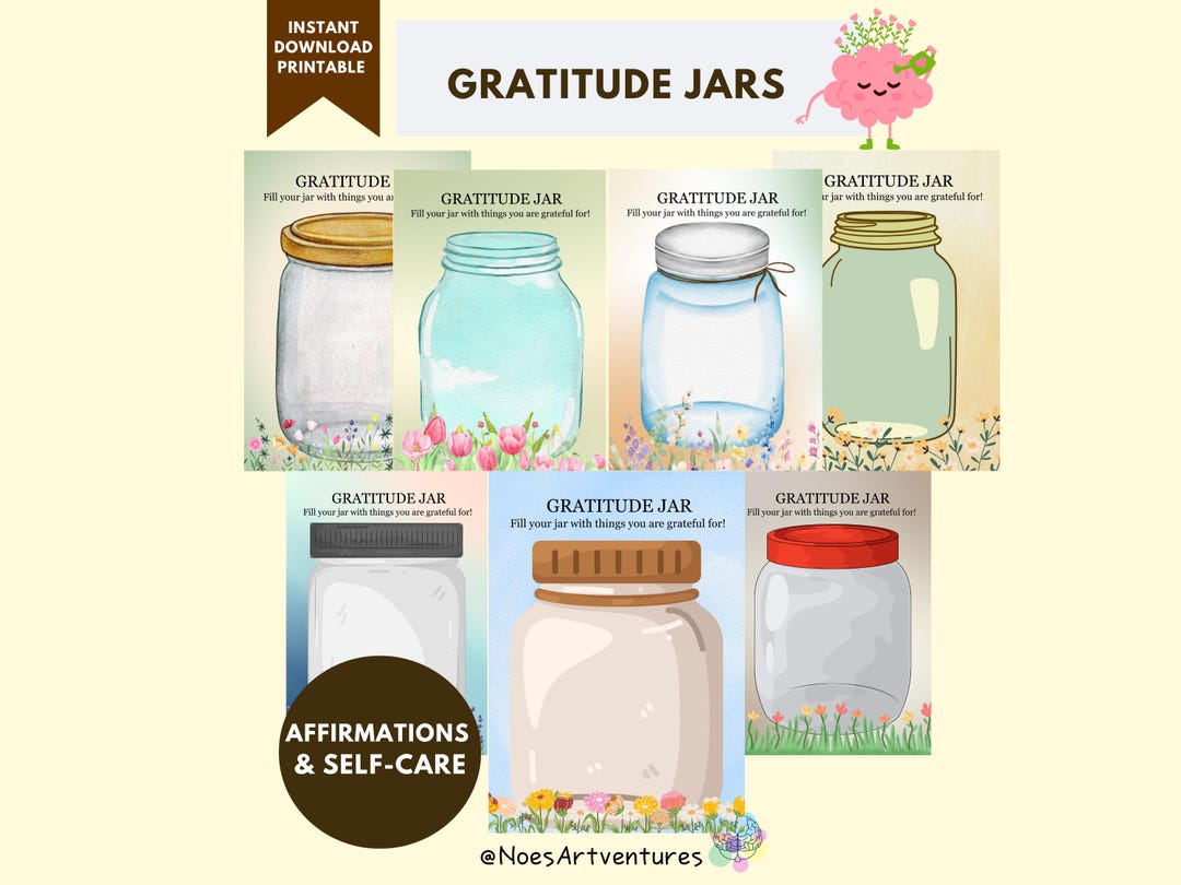 7 Gratitude Jar Bundle A4 Printable Digital Design Bundle for Mental ...