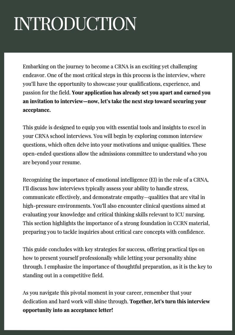 CRNA School Interview Guide - Etsy