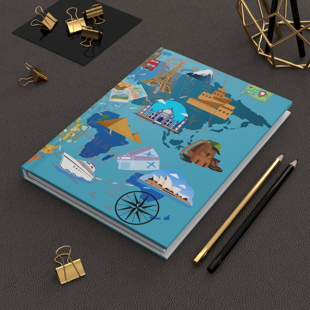 Travel Iconic Landmark Map Journal, Hardcover Diary Notebook, Vacation ...