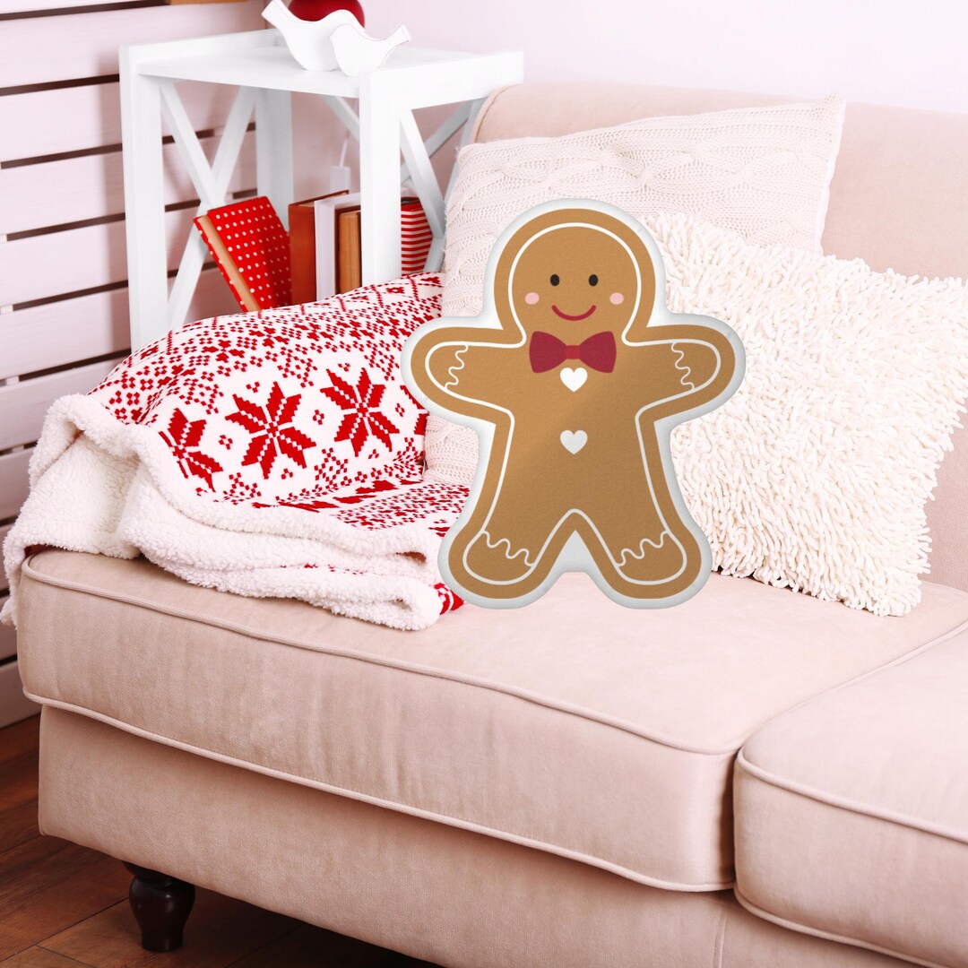 Gingerbread Man Shaped Pillow Cozy Holiday Decor, Festive Winter Accent ...