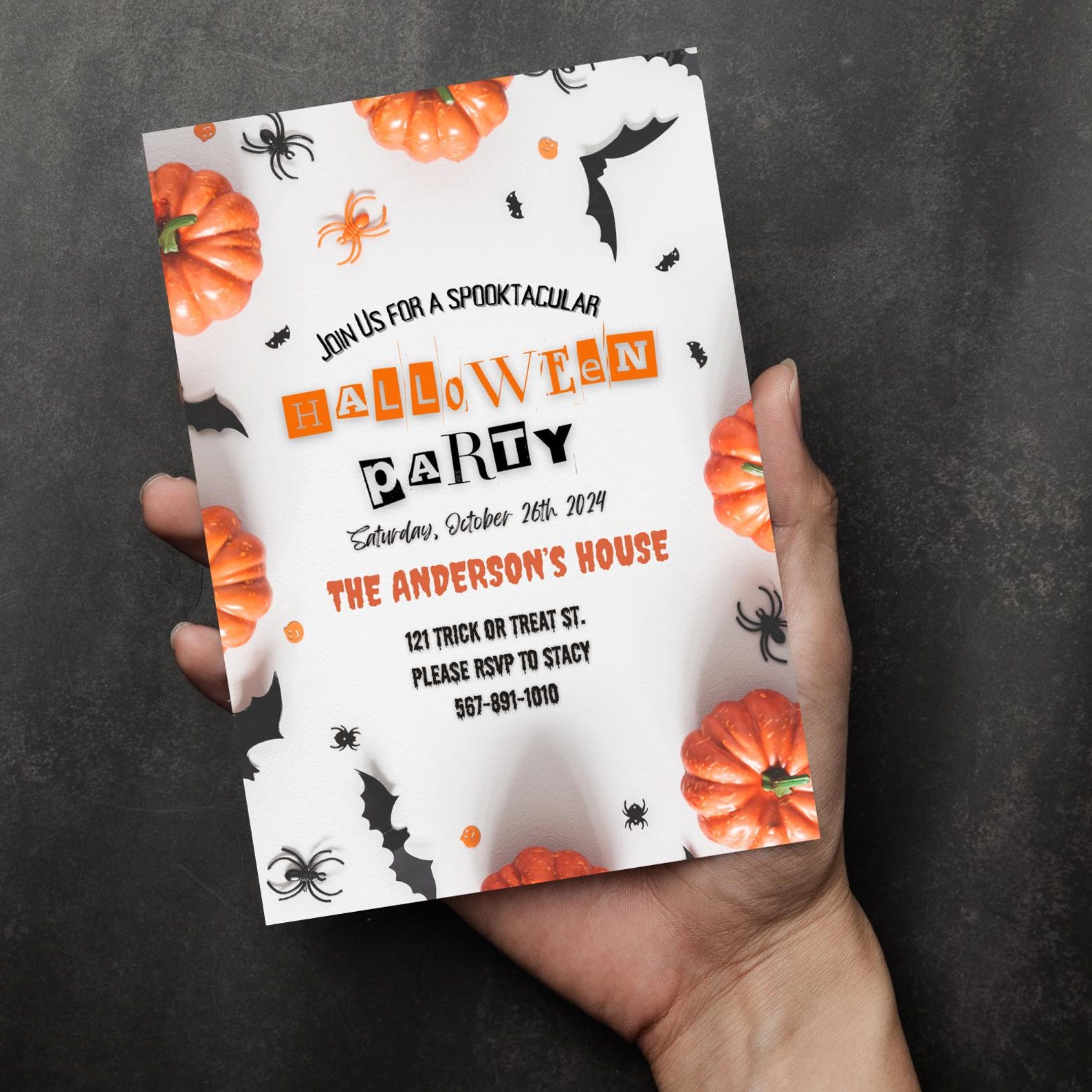 Editable Halloween Party Invitation / Spooky Pumpkin Theme / Spooky Bat ...