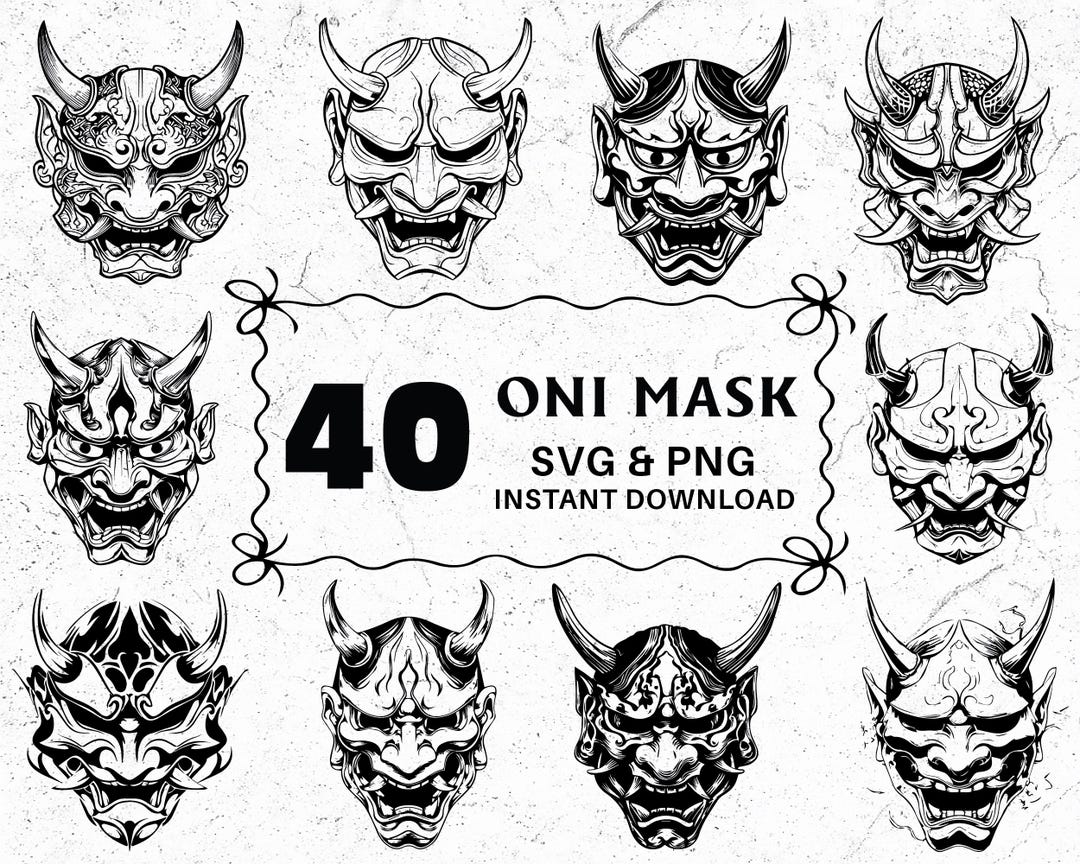 Oni Mask SVG PNG Bundle, Japanese Demon Mask Clipart, Samurai Warrior ...