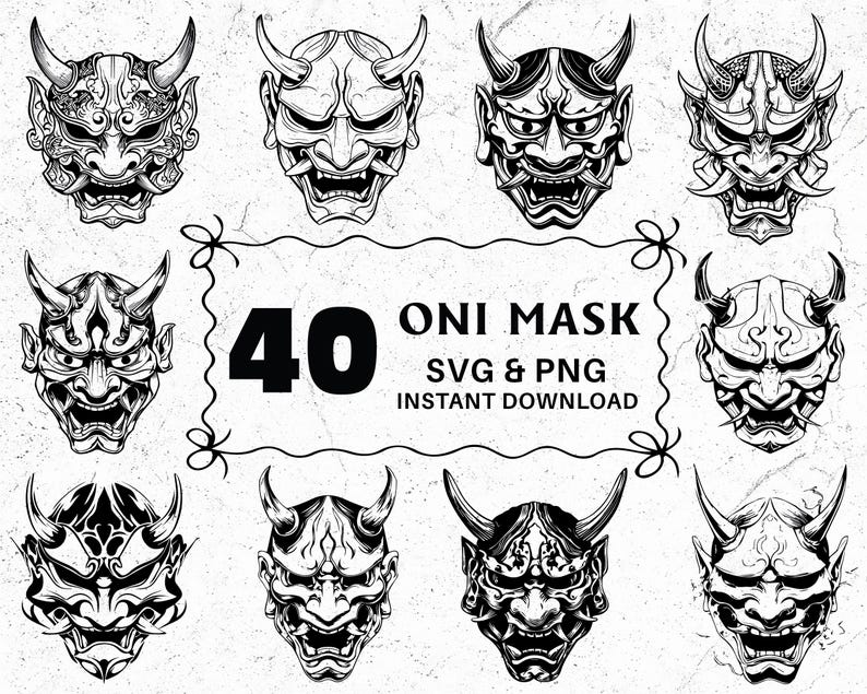 Oni Mask SVG PNG Clipart, Japanese Demon Mask Silhouette, Cricut Cut ...