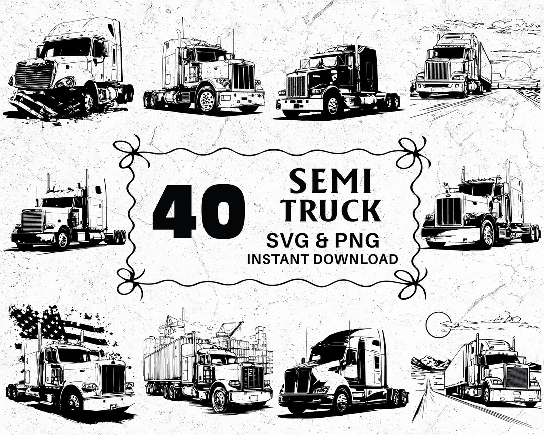 Semi Truck SVG PNG Clipart: Big Rig Silhouette (digital Download - Etsy ...