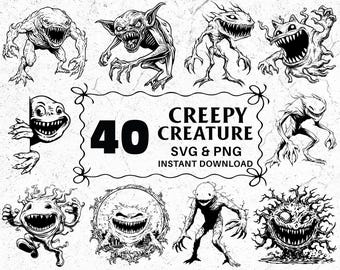 Cryptid Creatures SVG, Creature Silhouette SVG, Spooky PNG, Halloween ...