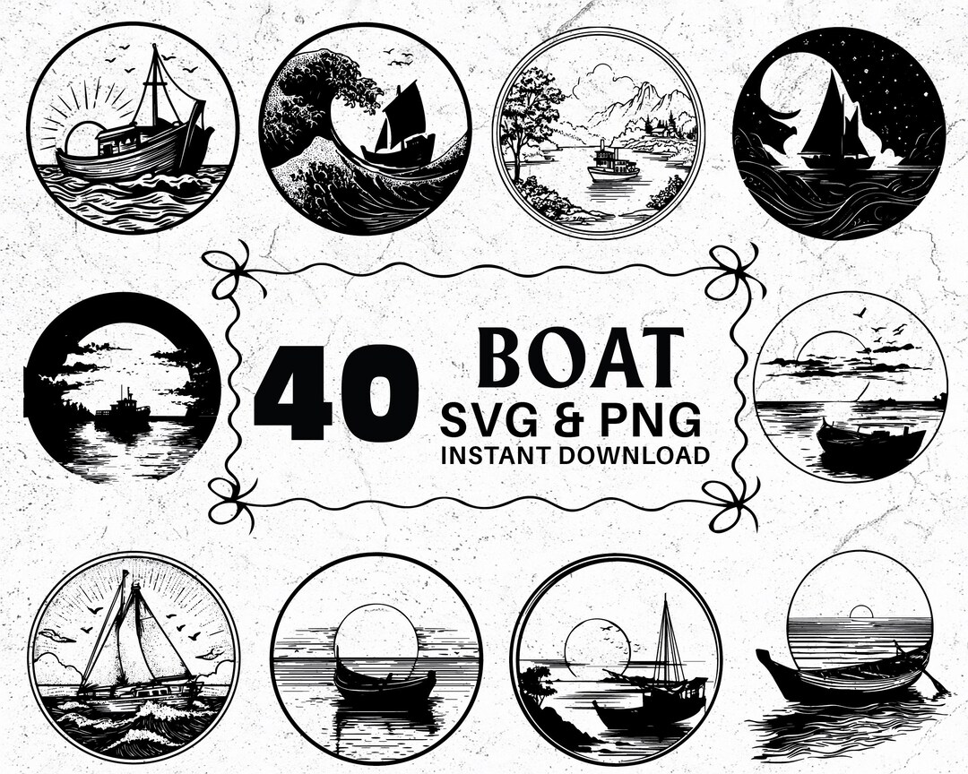 Nautical Boat Silhouette SVG Bundle: Sailing Ship Clipart (digital ...