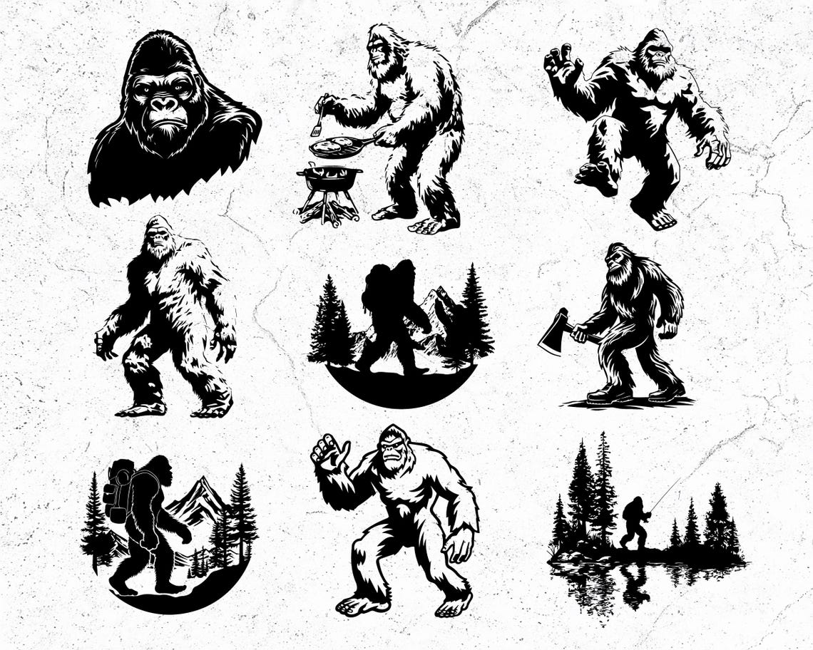 Bigfoot SVG Bundle: Sasquatch Silhouette, Forest Creature Clipart ...
