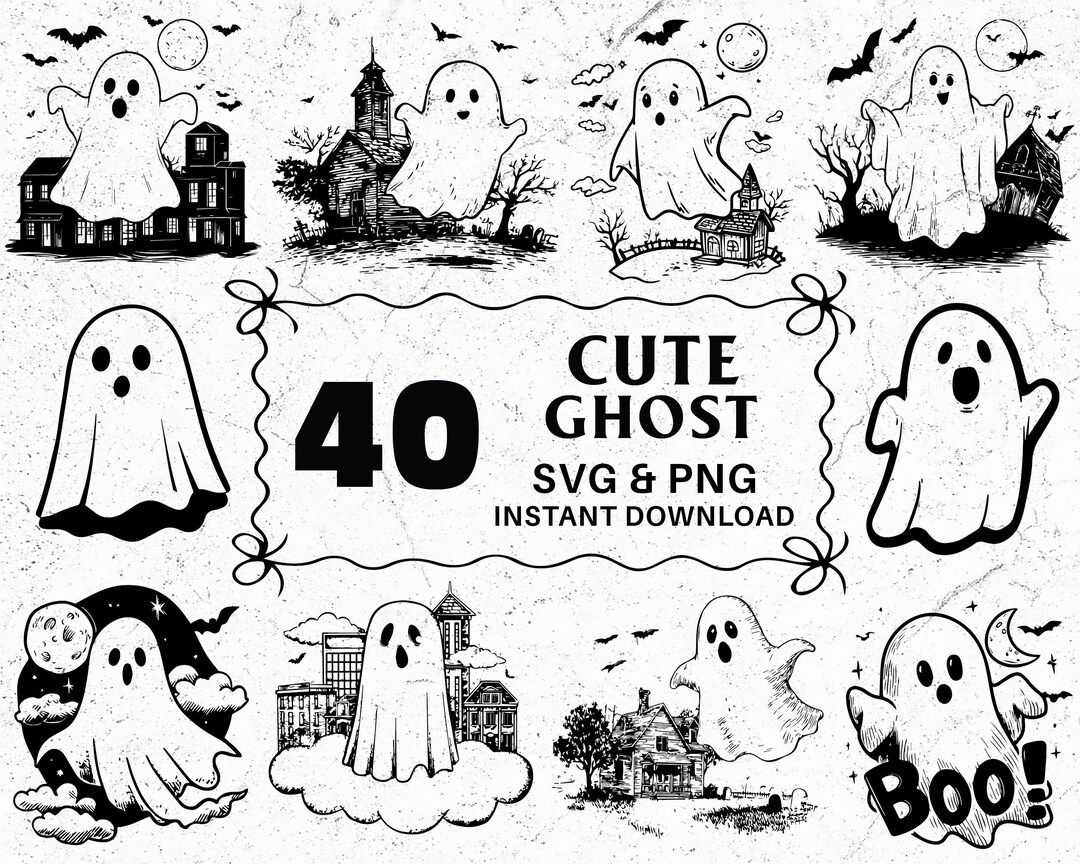 Cute Ghost SVG PNG Clipart, Kawaii Halloween Ghost Silhouette, Cricut ...