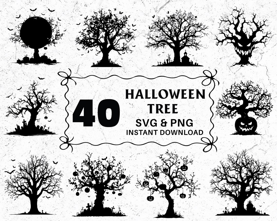 Halloween Tree SVG PNG Clipart, Spooky Tree Silhouettes, Creepy Tree ...